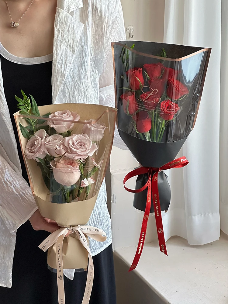Valentine-s-Day-Hot-Stamping-Foil-Flower-Packaging-Bag-Rose-Bouquet ...