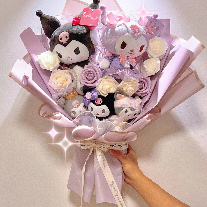 Sanrio Anime Figure Bouquet Kuromi Melody Kawaii Doll Plush Toy ...