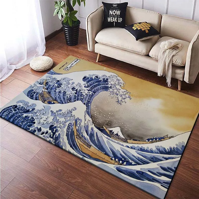 Japanese-Wave-Artistic-Rug-Bedroom-Funny-Floor-Mats-Living-Room-Carpets ...