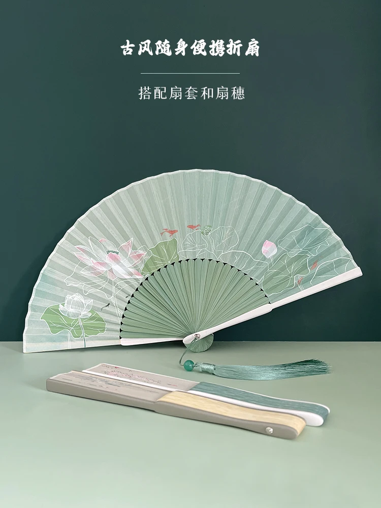 Refreshing-Lotus-Folding-Fan-Carry-on-Practical-Bamboo-Fan-Dancing-Hand ...