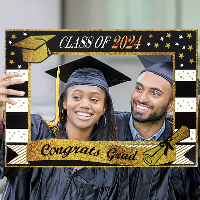 Black-Gold-Graduation-Frame-Booth-Prop-High-School-2024-Congratulation ...