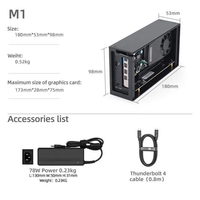 Mini egpu thunderbolt 3/4 box tarjeta gráfica externa compatible con ...