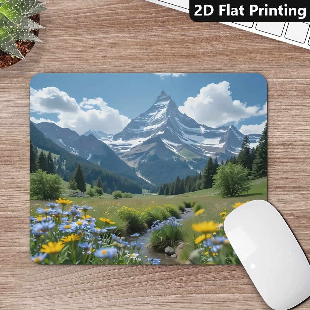 Gaming Office Non-Slip Mouse Pad Scenic Mountain Flower Landscape Desk ...