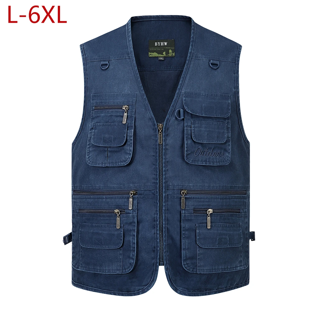 L-6xl Big Size New Men Multi Pocket Cotton Vest Casual With Many 14 ...