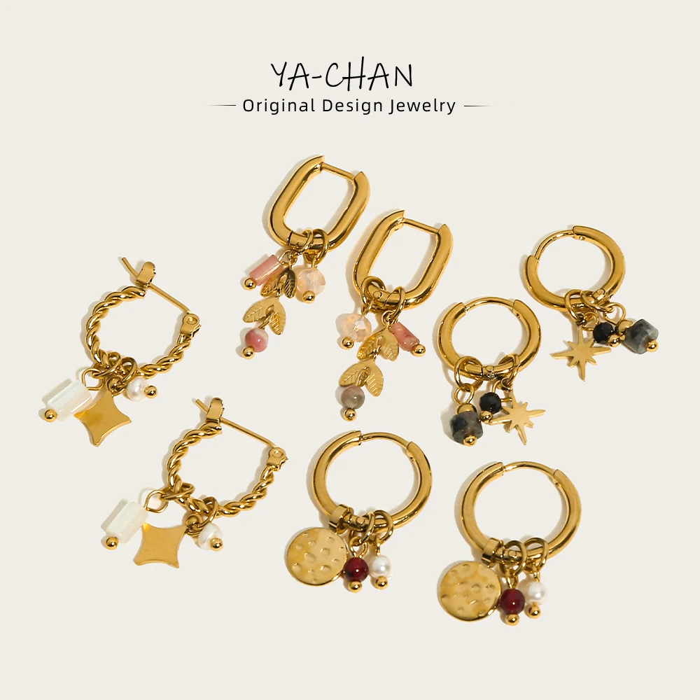 YACHAN Pendientes de acero inoxidable chapado en oro de 18k Sra. Hoop ...