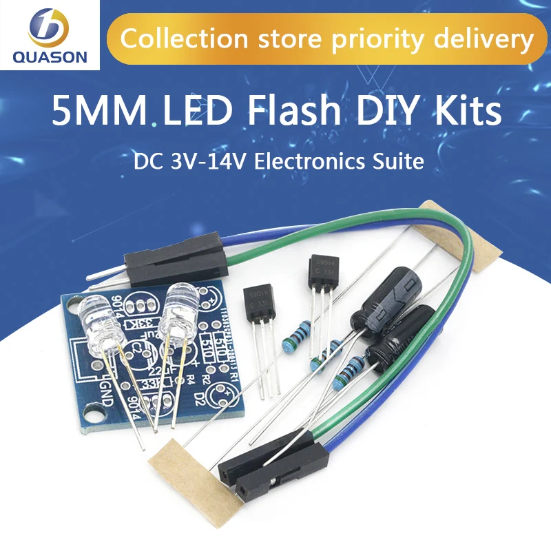 MHT11 Simple 5MM LED Flash DIY Kits DC 3V-14V Circuit Electronics Suite ...