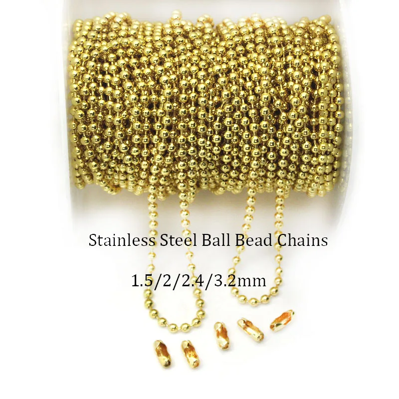 3Meters-Stainless-Steel-Ball-Bead-Chains-Gold-Plated-Beaded-Chains-for ...