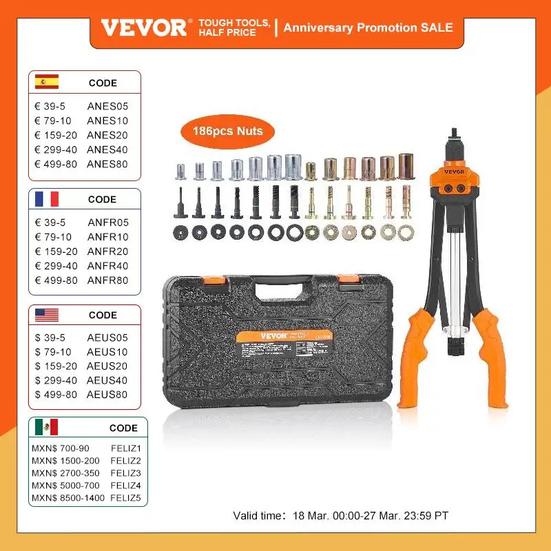 VEVOR-14-16-Rivet-Nut-Tool-Rivnut-Tool-Kit-with-Metric-and-SAE-Mandrels ...