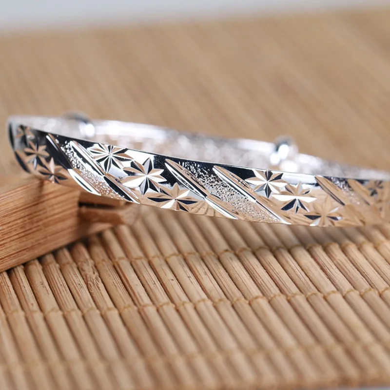 Fashion 925 Sterling Silver Woman Lucky Cuff Bracelet Meteor Shower ...
