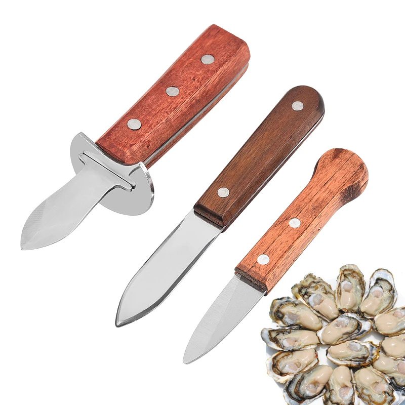 Swayboo Stainless Steel Wooden Handle Dull Blade Oyster Knives Scallop ...