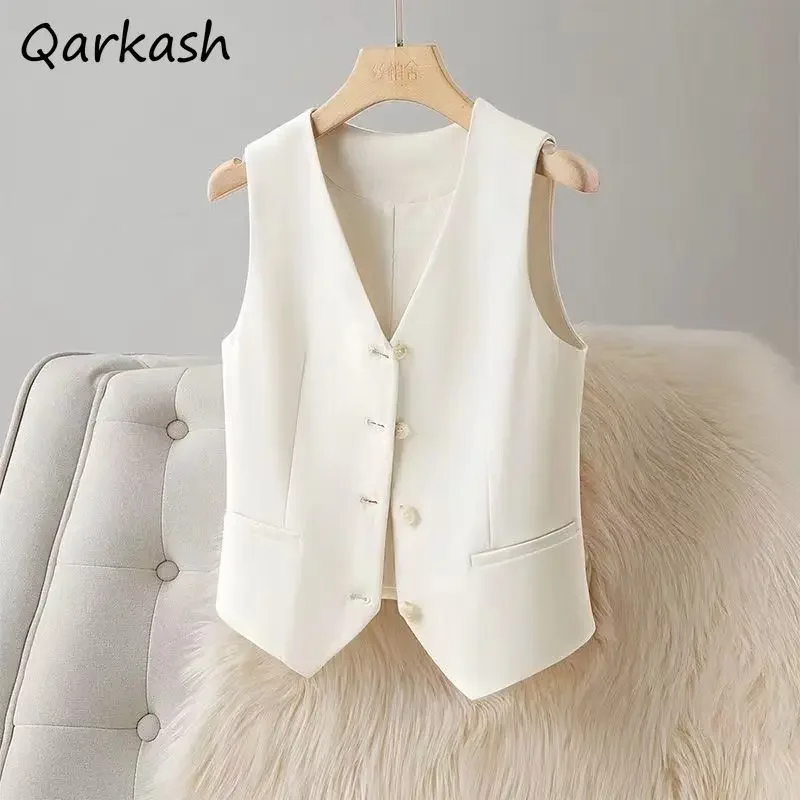 Vests Women Spring Autumn Single Breasted Solid V-neck Slim Korean ...