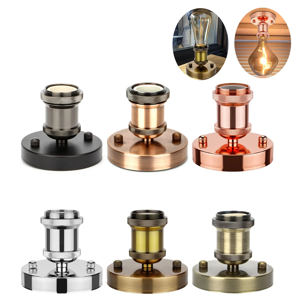 6 Kleuren Lampvoet E26 E27 Galvaniseren Vintage Retro Antieke Edison ...