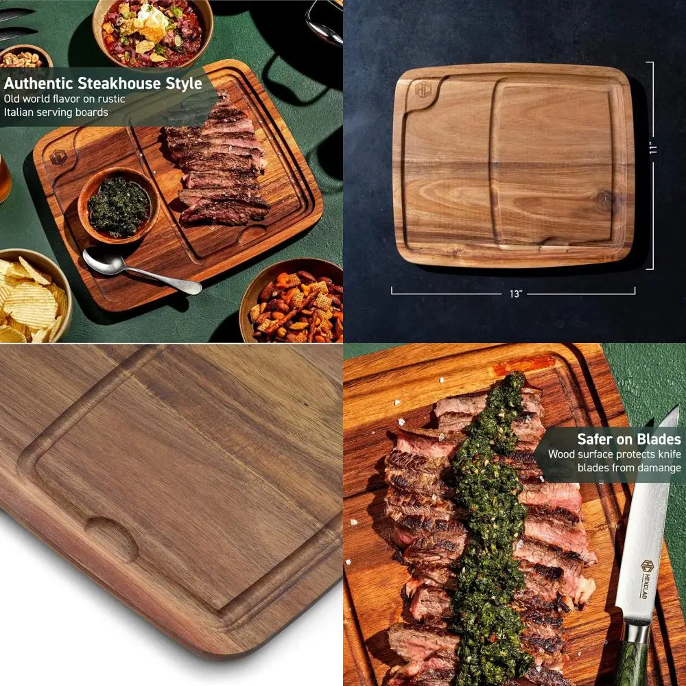 Stackable Wooden Steak Plate Set with Juice Groove, Flat Base, Easy ...