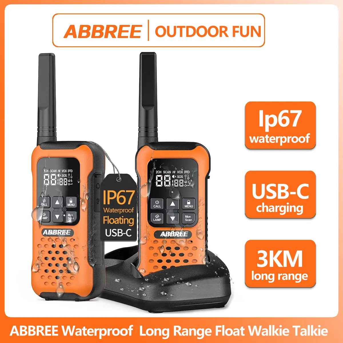 2Pcs-ABBREE-AR-9R-Floating-Walkie-Talkie-IP67-Waterproof-Walkie-talkies ...