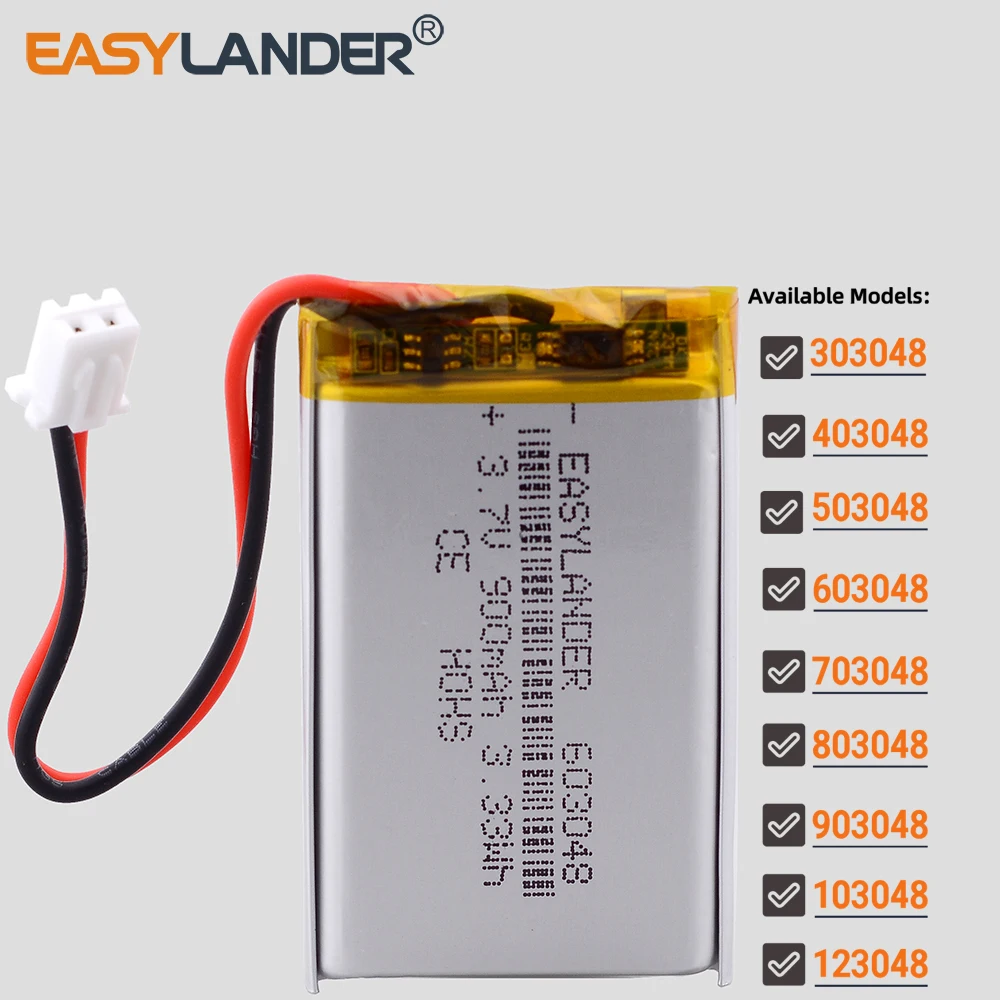 JST2.54mm 2Pin 3.7V 900mAh 603048 303048 403048 503048 703048 803048 ...