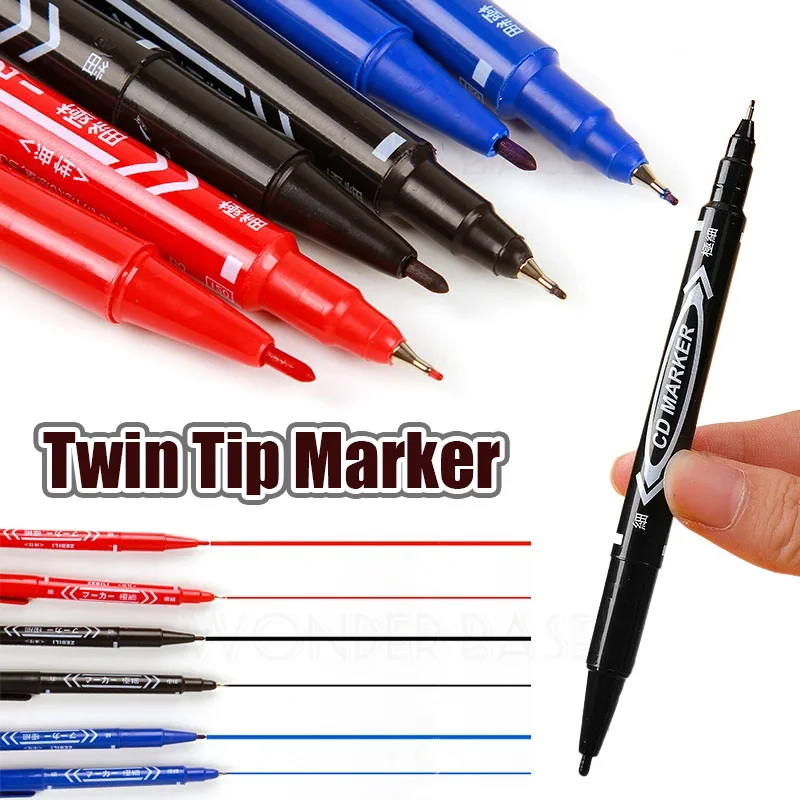 1-3-6-12-Pcs-Twin-Tip-Black-Blue-Red-Oil-Marker-Pen-Double-Headed ...