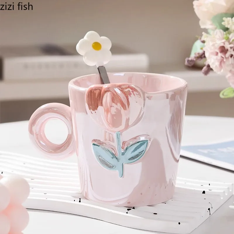 Creative-Flower-Ceramic-Mug-Pearlescence-Tulip-Coffee-Mug-High-Beauty ...