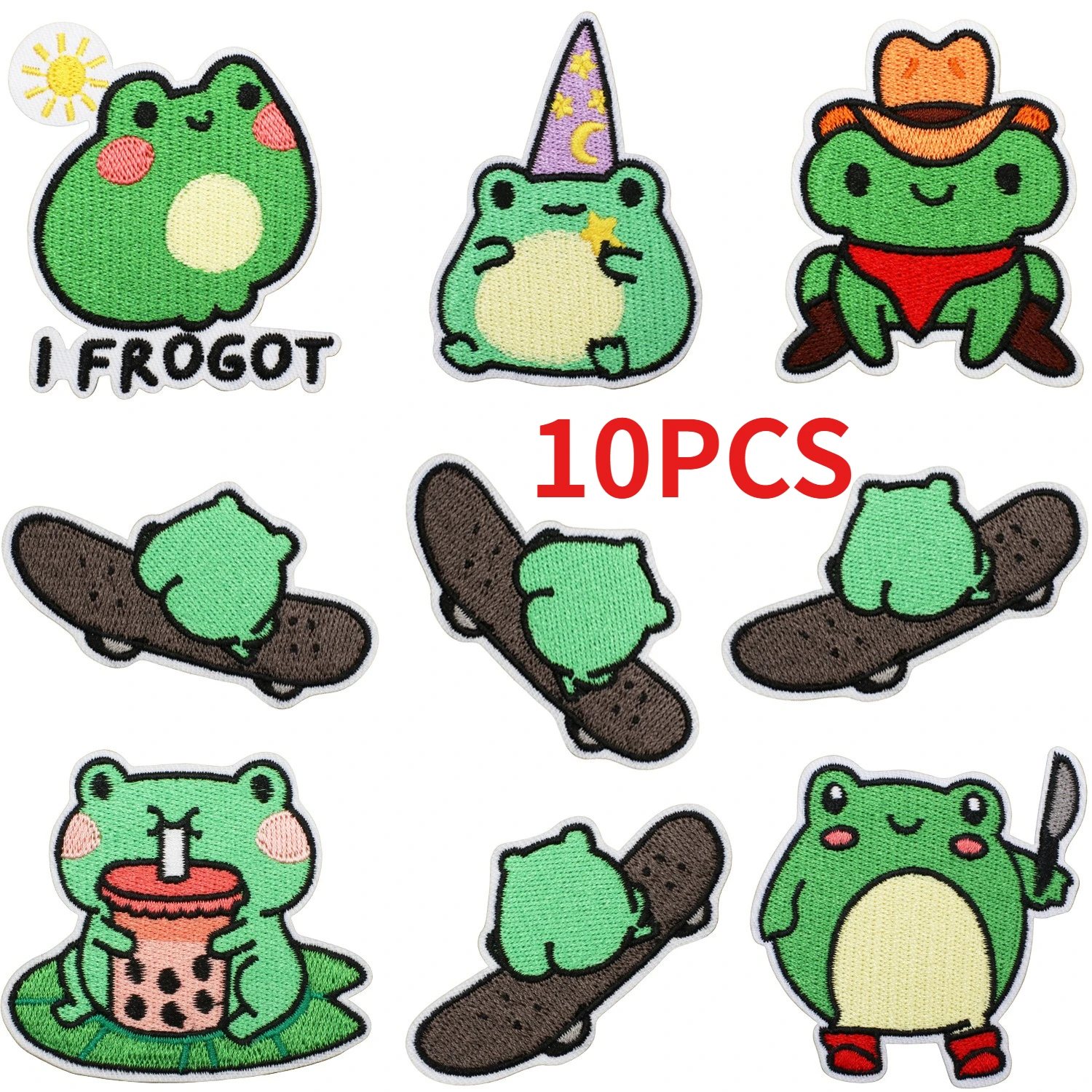 10/12PCS Animated Frog Embroidery Patches for Clothing Pack Pocket ...