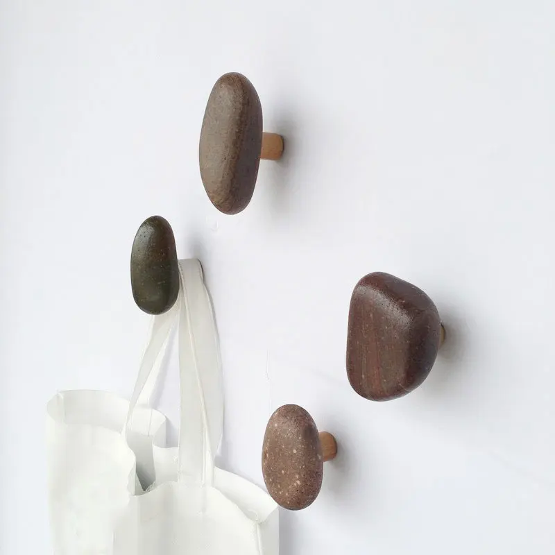 Punching-Pebble-Solid-Wood-Clothes-Hook-Wall-Coat-Hat-Rack-Vintage-Key ...