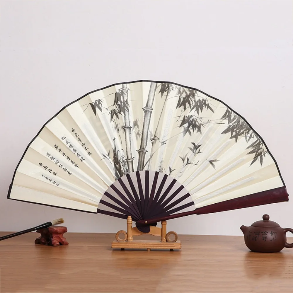 Folding-Fan-Chinese-Retro-Style-Big-Bamboo-Fan-Folding-Silk-Cloth-Fan ...