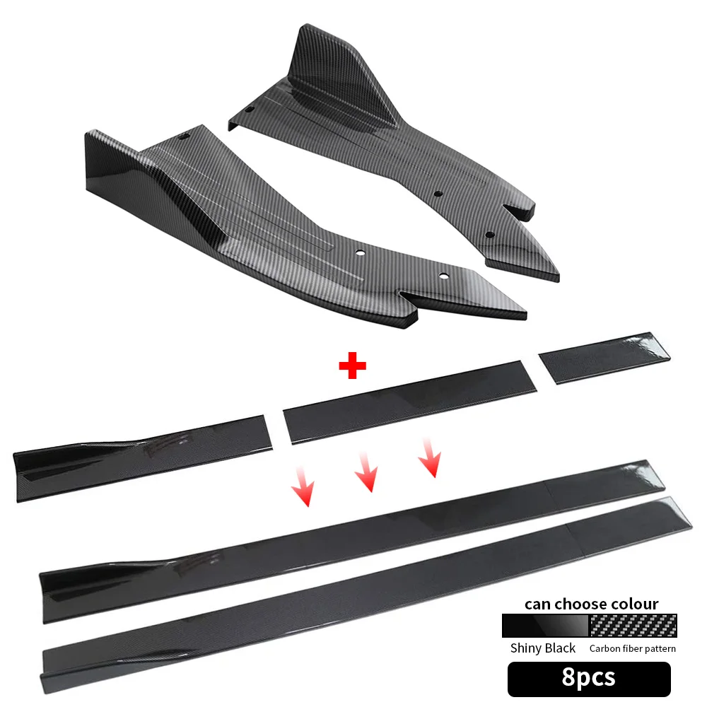 8PCS-Car-Side-Skirt-Extensions-Lip-2M-480mm-Rear-Splitter-Carbon-Fiber ...