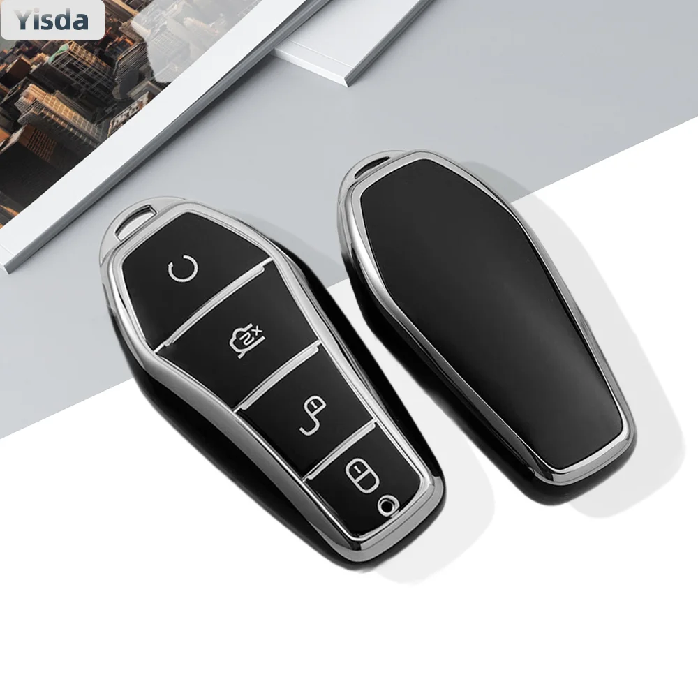 Fashion-New-Soft-TPU-Car-Key-Case-Protect-Cover-4-Button-For-BYD-Qin ...