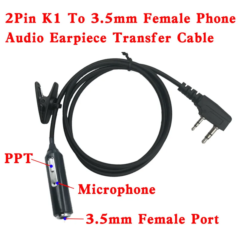 2 Pin K-Head to 3.5mm Female Phone Audio Earpiece Transfer Cable For ...