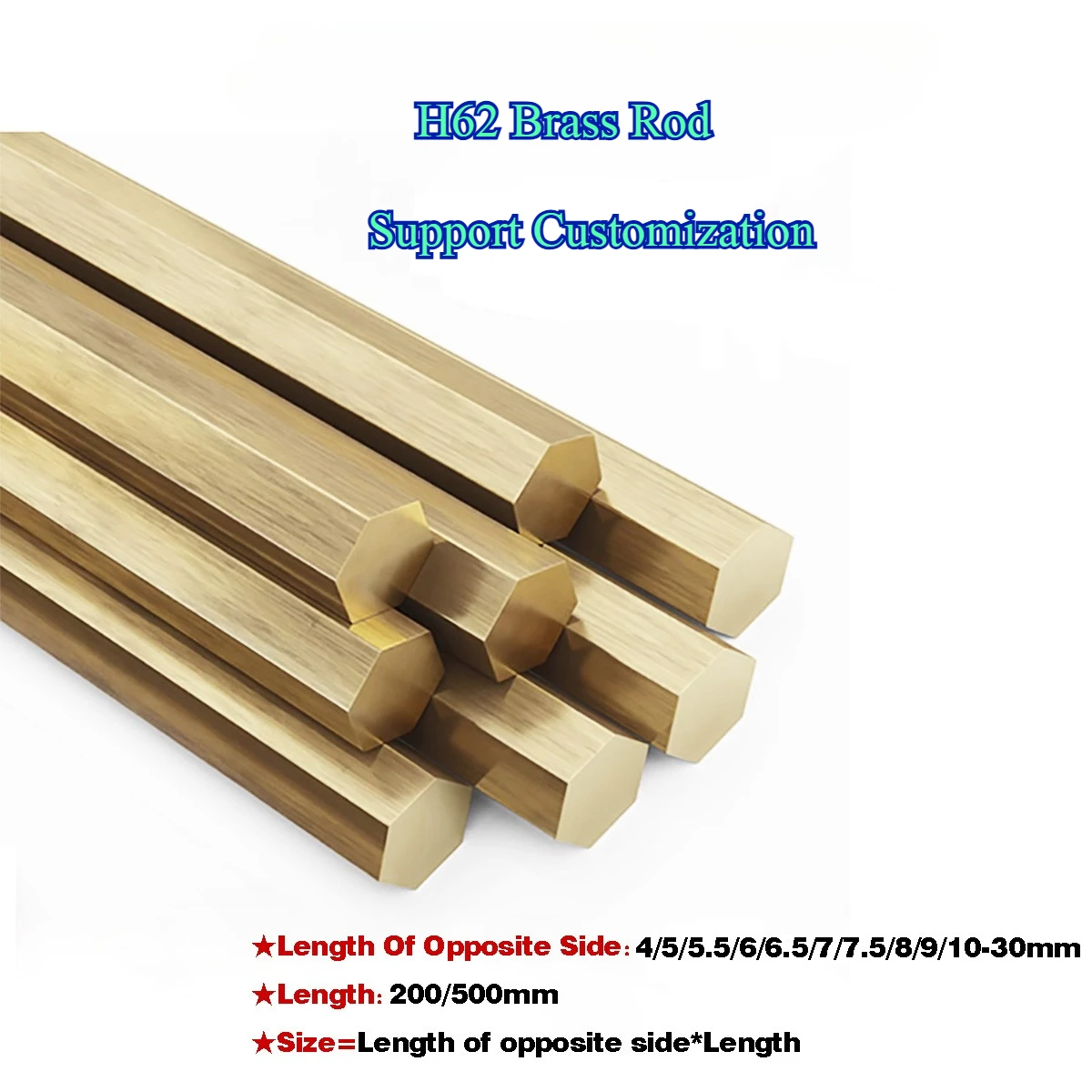 H59 Brass Rod/Brass Hexagonal Square Rod Opposite Sides 3/4/5/6/7/8/9 ...