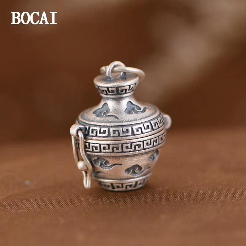BOCAI-New-S925-Silver-Retro-Simple-Compact-With-The-Character-fu-Gourd ...