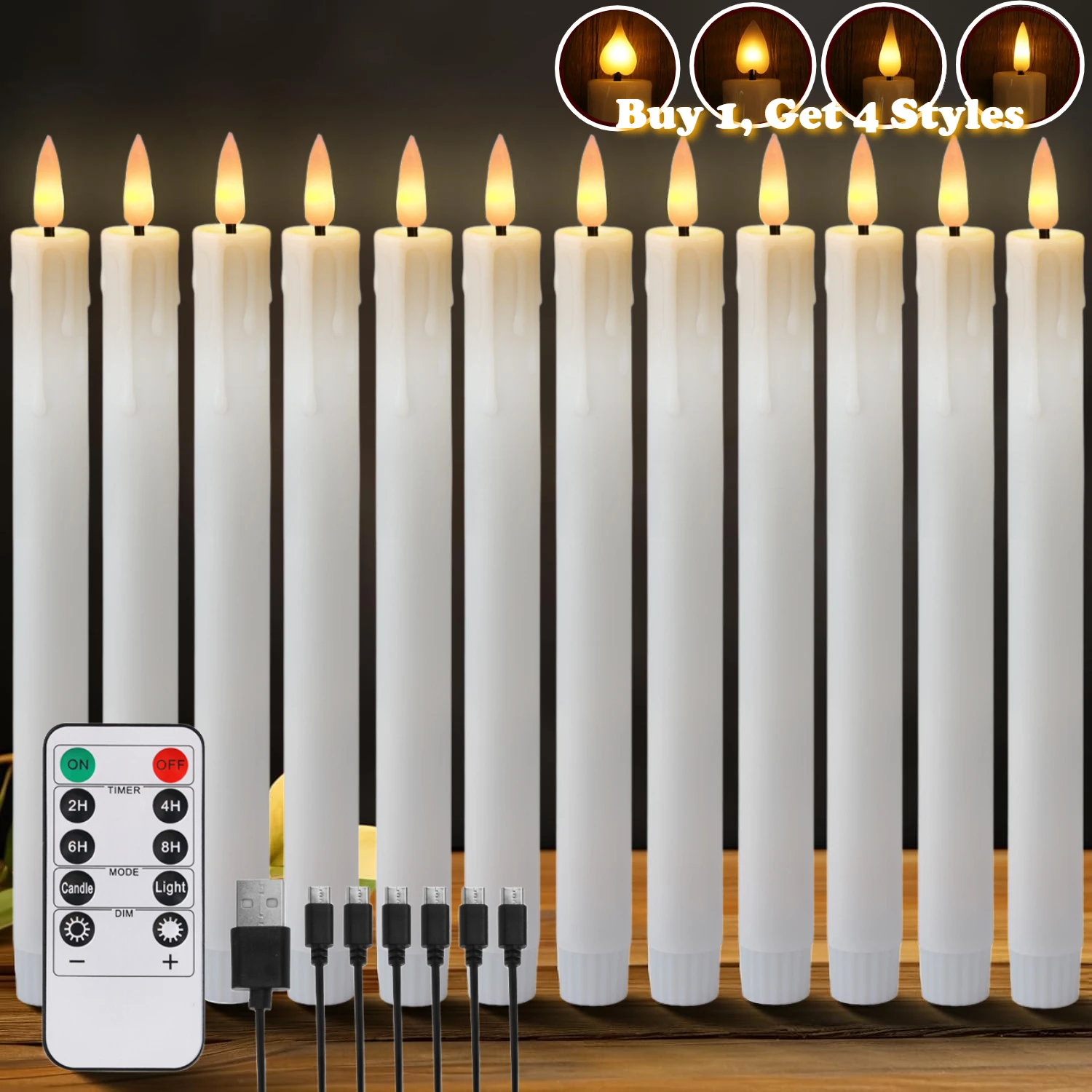 Rechargeable Flameless LED Taper Candles with Timer Remote & USB ...