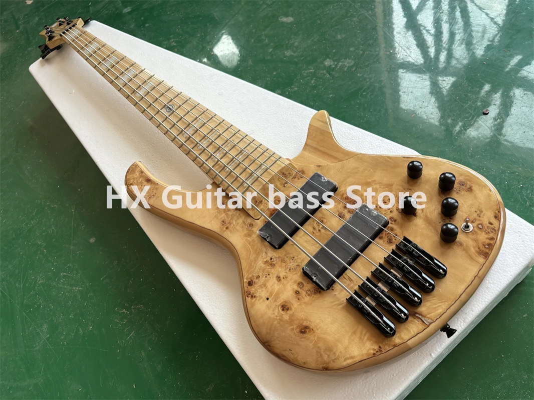 6-Strings-Natural-Wood-Color-Electric-Bass-Guitar-with-White-Pearl ...
