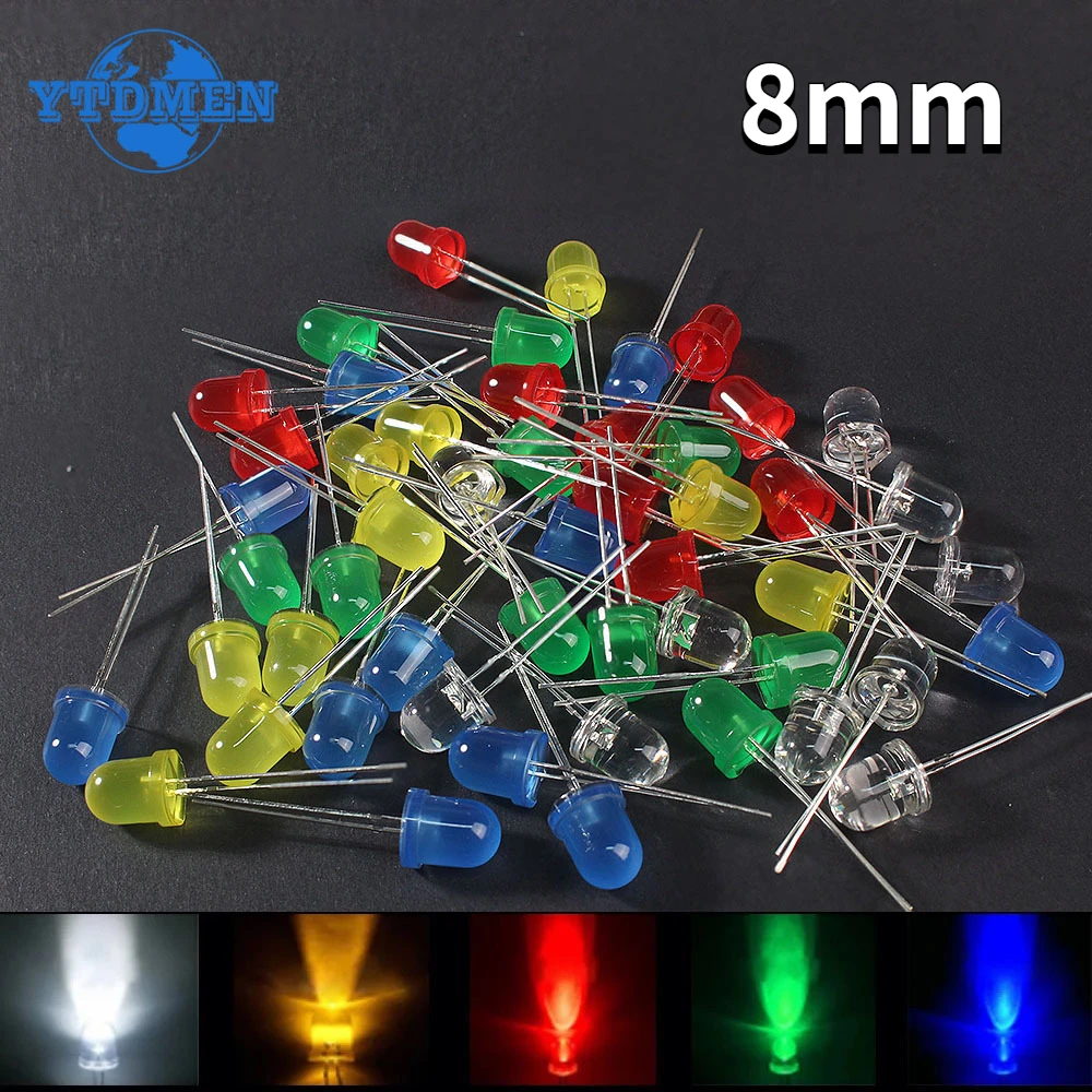 20-50pcs-8MM-LED-Diode-F8-Light-Emitting-Diodes-Red-Green-Blue-Yellow ...