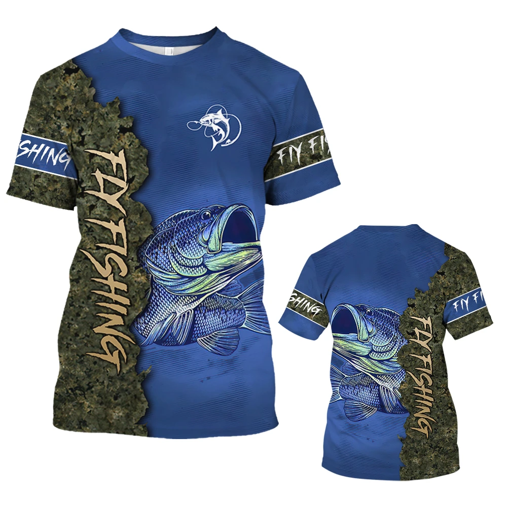 New Fishing T-Shirt Men Tshirt Dog Fish Graphic Clothing O-Collar ...