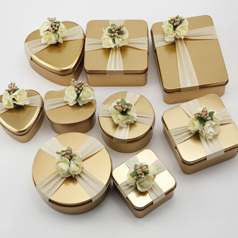 Luxurious Gold Metal Storage Box Jars With Flower Decor Valentine's Day ...