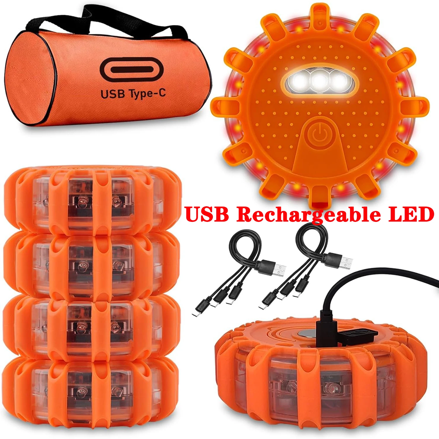 USB-Rechargeable-LED-Road-Flares-Emergency-Lights-Roadside-Warning-Car ...