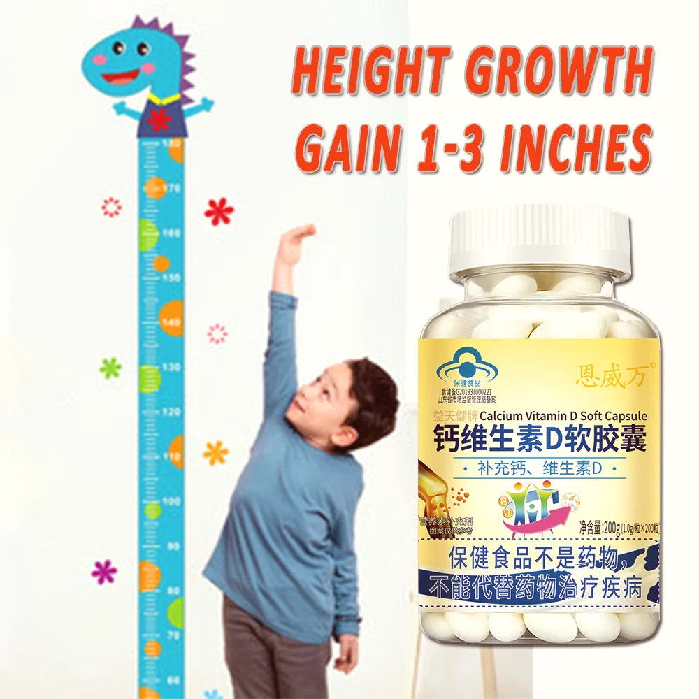 Height Growth Calcium Vitamin D Pills Natural Vegan Capsules to Grow ...