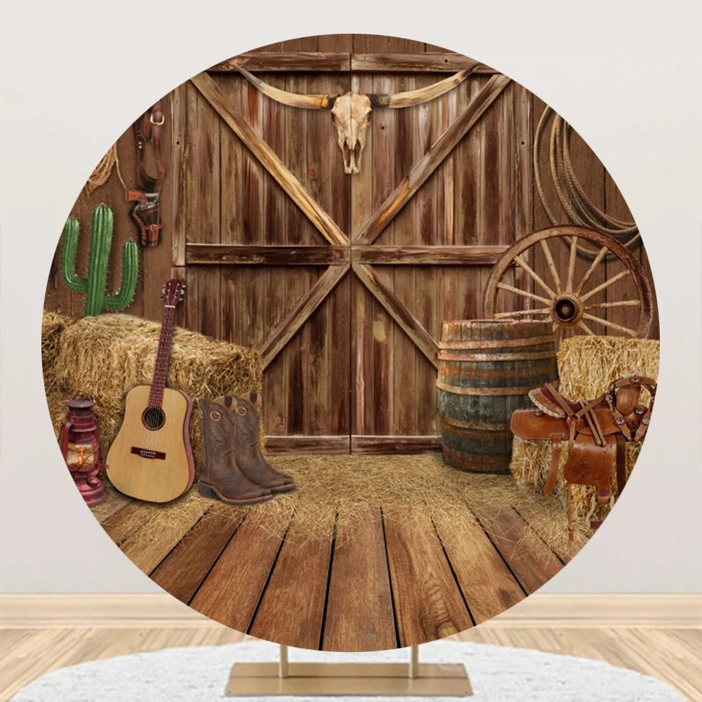 Laeacco-Western-Cowboy-Round-Backdrop-Wild-West-Rustic-Wooden-Barn ...