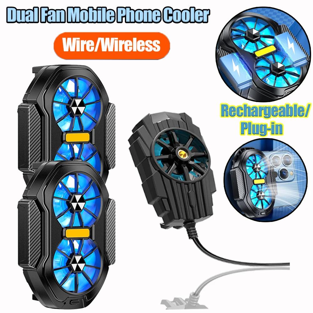Dual-Fan-Mobile-Phone-Cooler-Plug-in-Rechargeable-Portable-Game-Heat ...