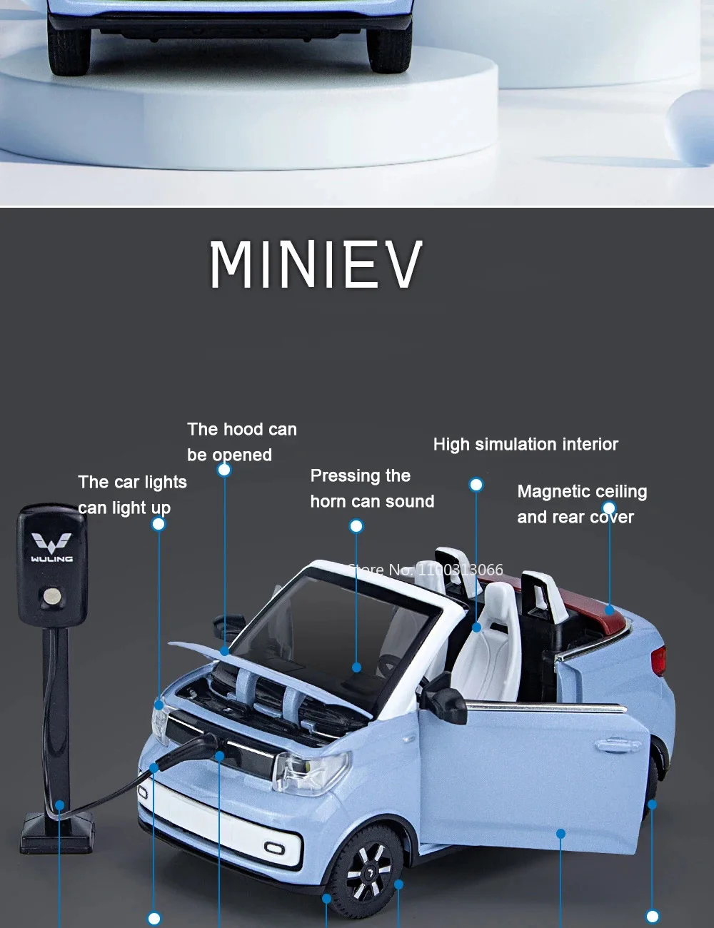 Модель автомобиля WULING MINI EV, литый под давлением, в масштабе, 3 двери, открытые автомобили ...