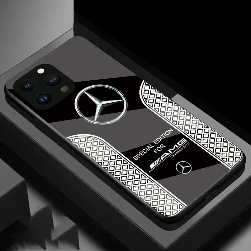 Carbon Fiber Sports Car Black Glass Hard Cover Mercedes Benz Phone Case ...