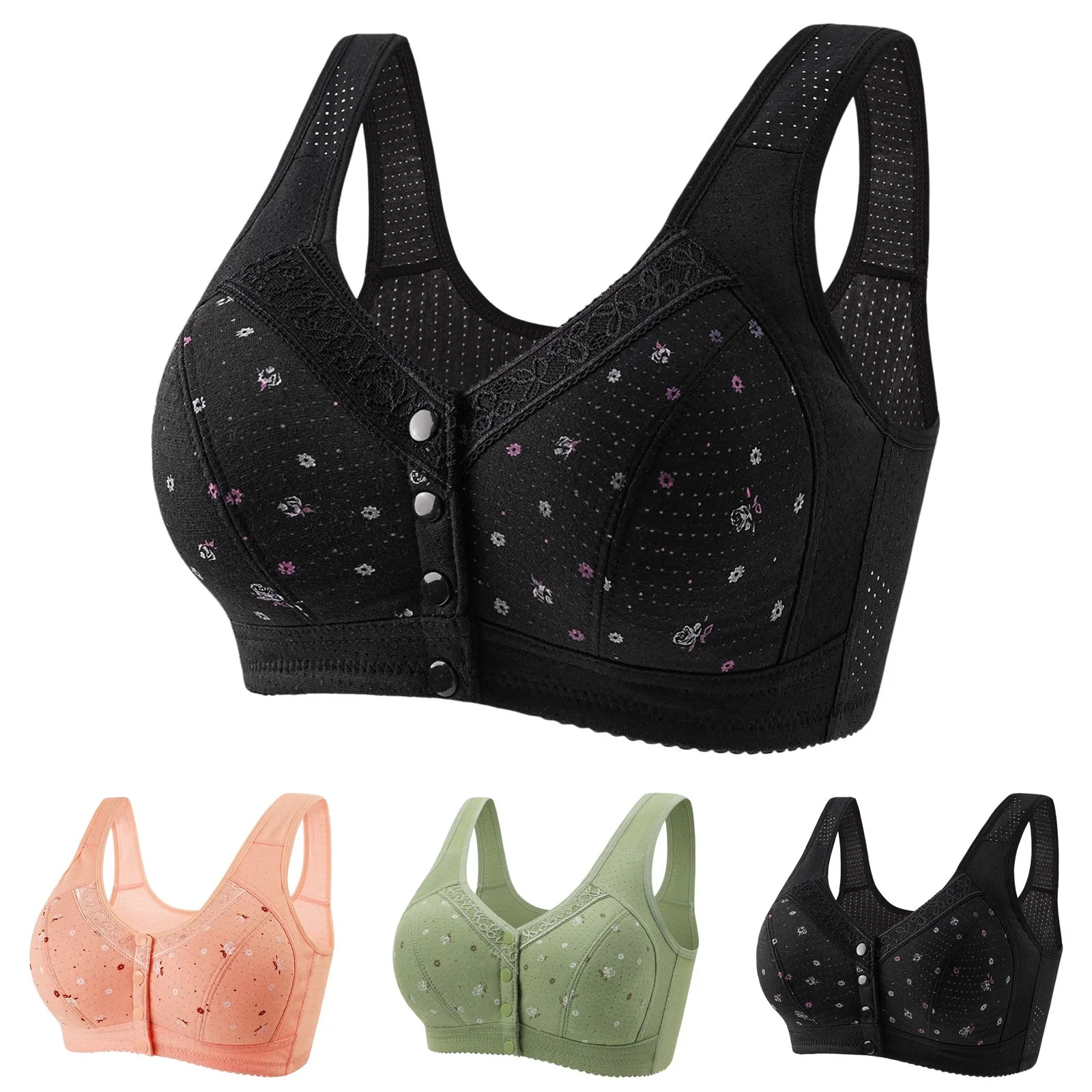 1pcs-Convenient-Front-Button-rose-Bra-Elderly-Comfy-Active-Cotton-Wire ...