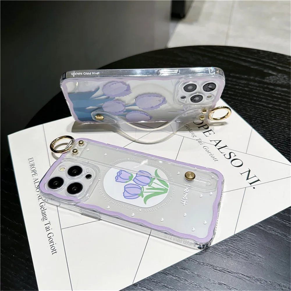 Floral Wrist Strap Phone Case with Holder for OPPO A97 (D597With Wrist ...
