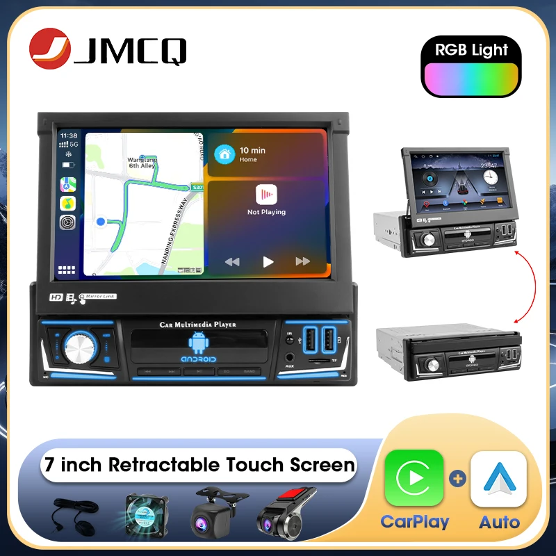 1din-Car-Radio-Android-Carplay-Auto-Universal-7-IPS-Retractable-Screen-gps-Navigation-1Din ...