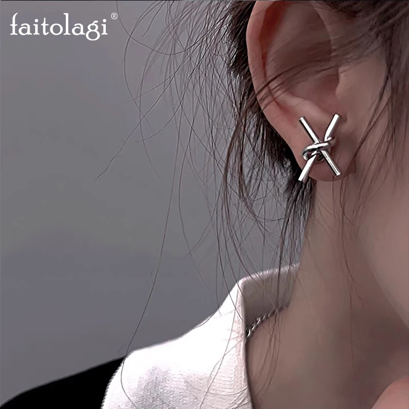 Punk-Cross-Knotted-Stud-Earrings-For-Women-Silver-Color-Cross-Wrap ...