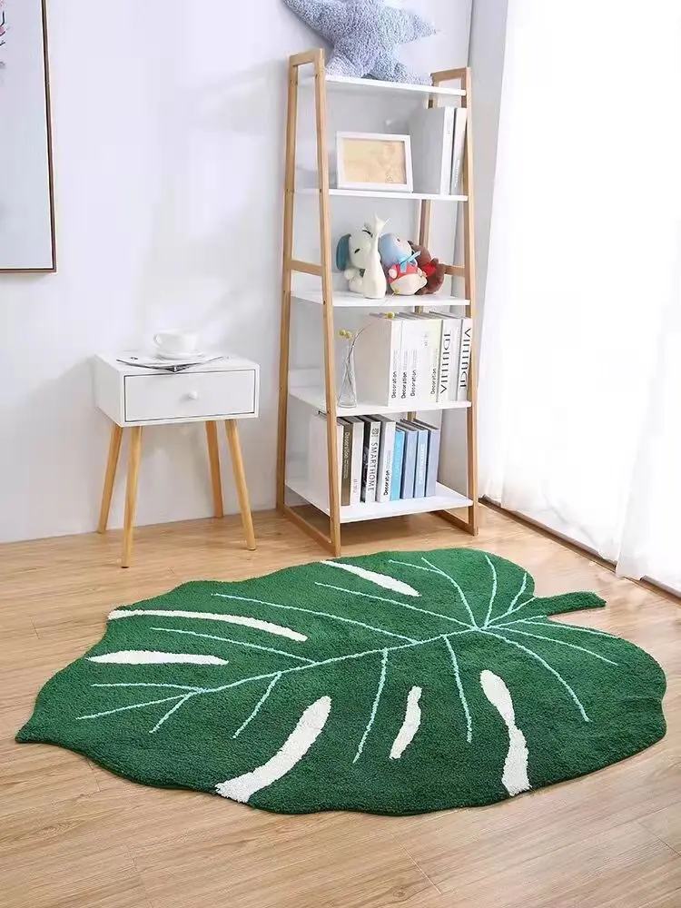 Non-Slip-Leaf-Shape-Bath-Mat-Plant-Tufted-Rug-Kitchen-Bathroom-Sofa ...