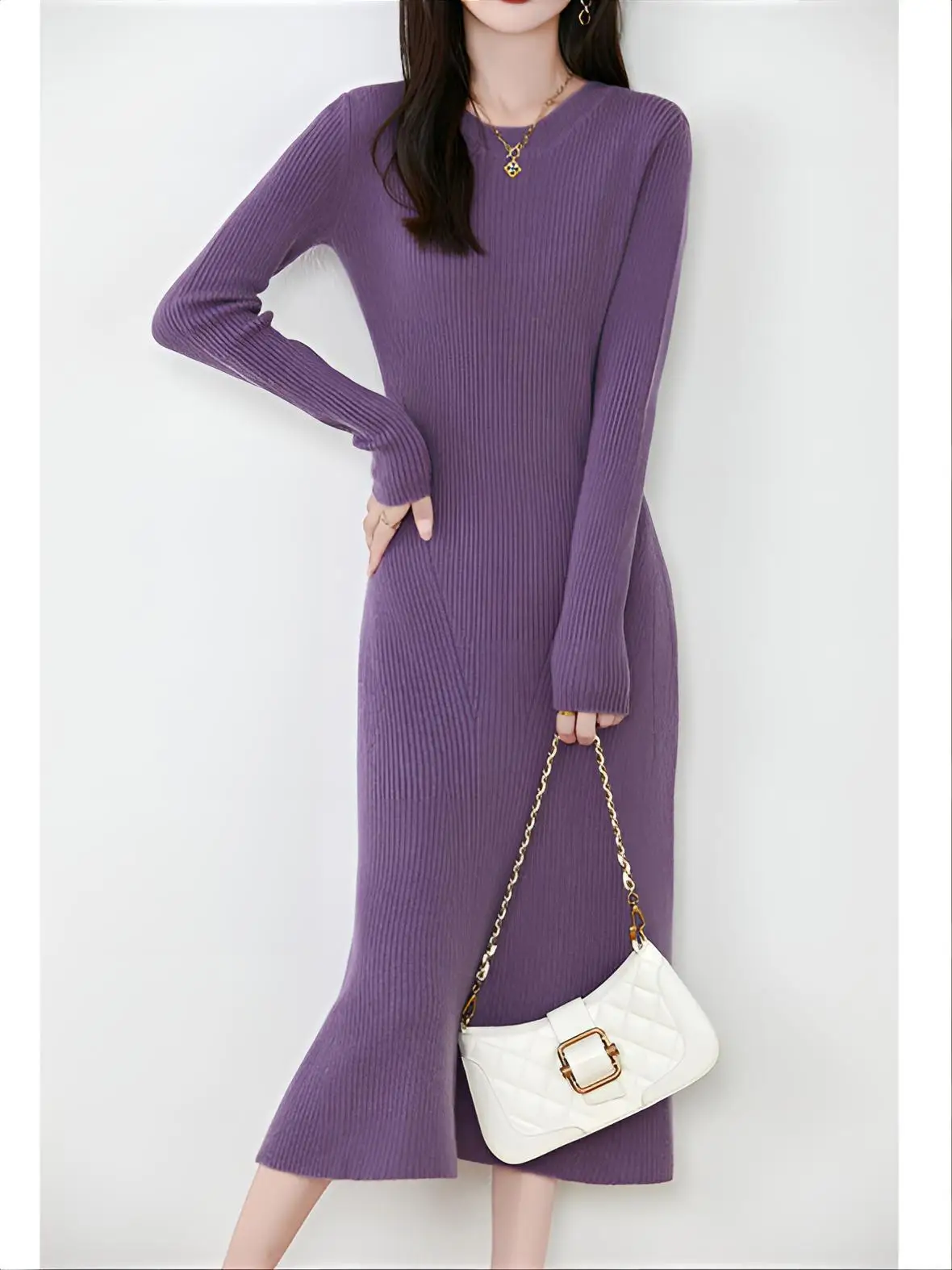 Knee Length Pullovers Elegant Sweaters Jumpers Women Light Fur Trim ...