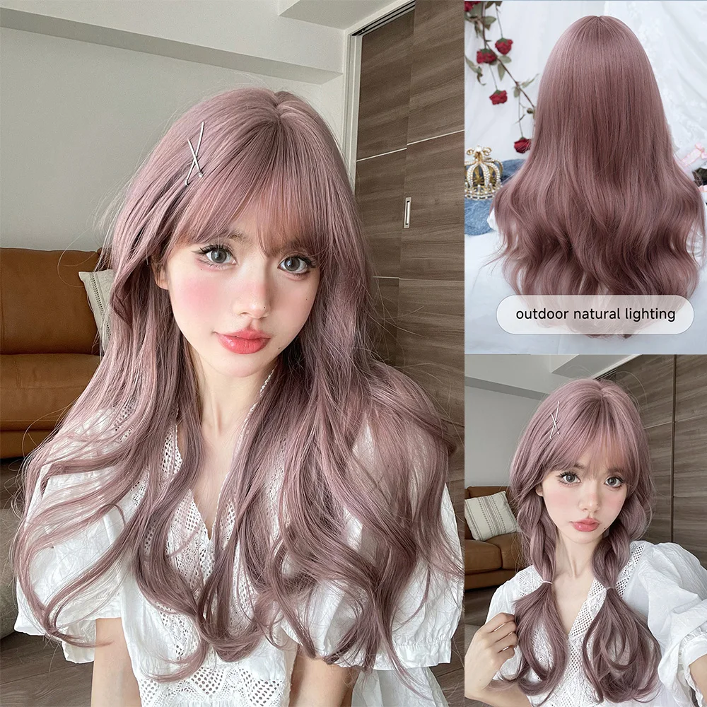 24Inch-Pale-Purple-Color-Synthetic-Wigs-with-Bangs-Long-Natural-Wavy ...