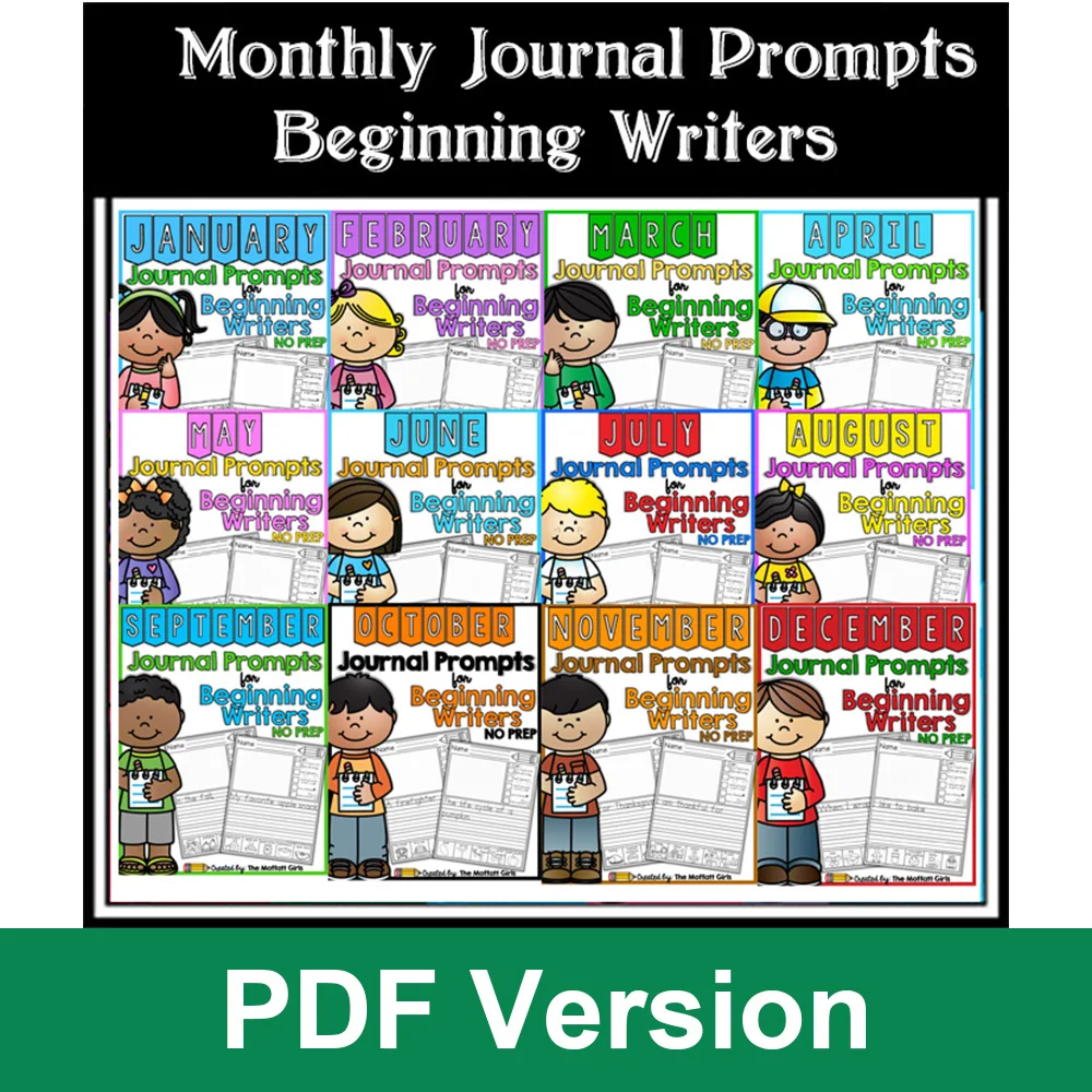 12-Monthly-Journal-Prompts-for-Beginning-Writers-The-Bundle-WorkSheets ...