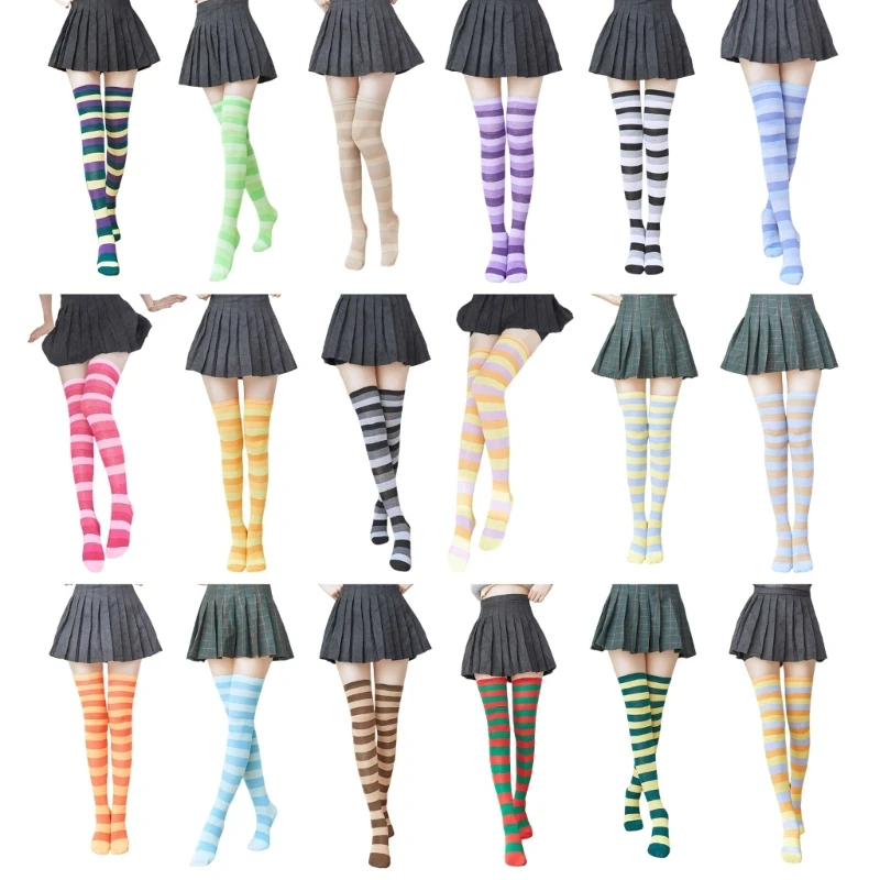 High Socks Colorful Stripe Socks over the Knee Hosiery Sock Polyester ...