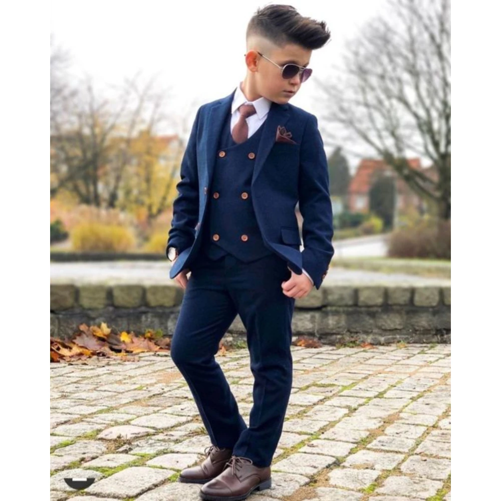 3 Pieces Navy Blue Boys Suits For Wedding Groom Tuxedo Fashion Jacket ...